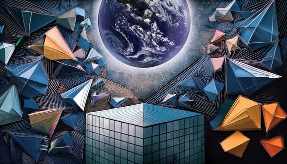 Metamodernism- Futuristic Digital Landscape with Floating Elements ...