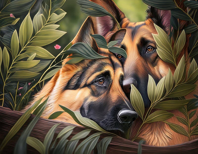 Generated Image of German Shepherd Dogs in Foliage Stock Illustration ...