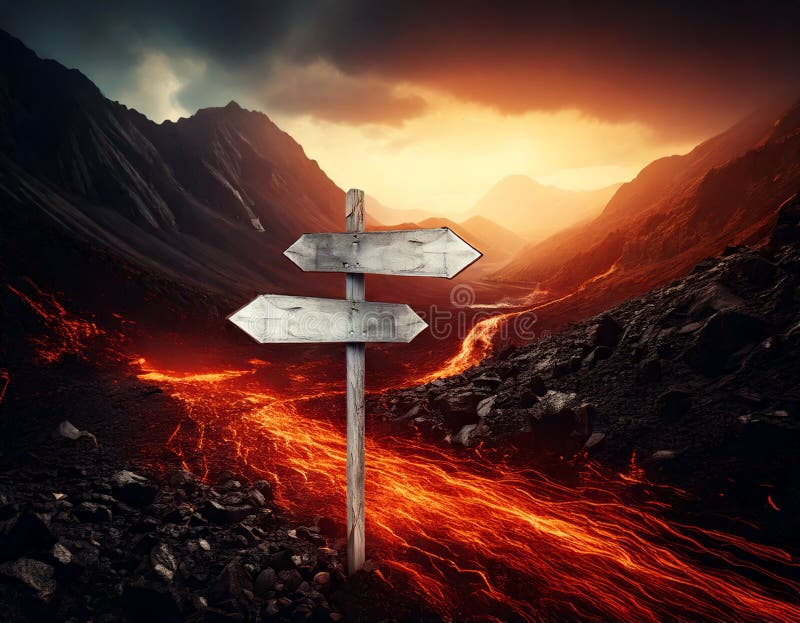 White Directional Signpost in Apocalyptic Environment. Stock Photo ...