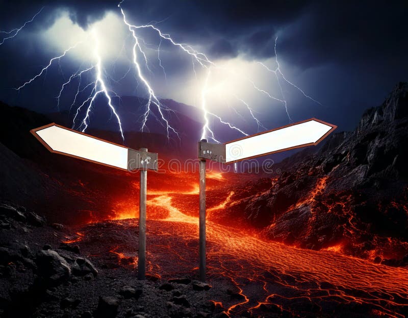Directional Signs in a Hostile Environment. Stock Image - Image of lava ...