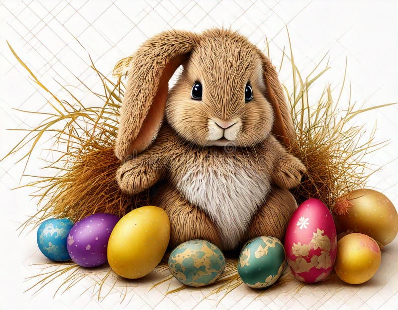 Festive Easter-themed Scene with a Stuffed Bunny Surrounded by ...