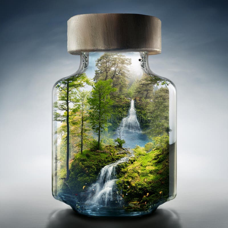 Fantasy Forest Landscape with Cottage, Waterfall, and River Inside a ...