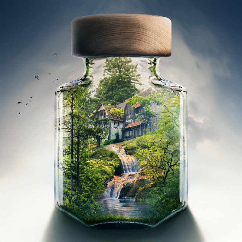 Fantasy Forest Landscape with Cottage, Waterfall, and River Inside a ...