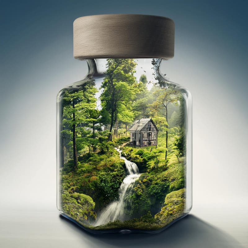 Fantasy Forest Landscape with Cottage, Waterfall, and River Inside a ...