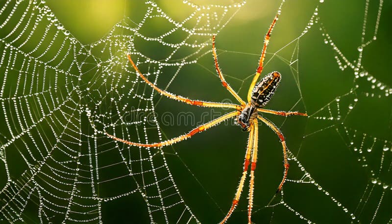 Glistening Spider Web Framed by Soft Golden Background Stock ...