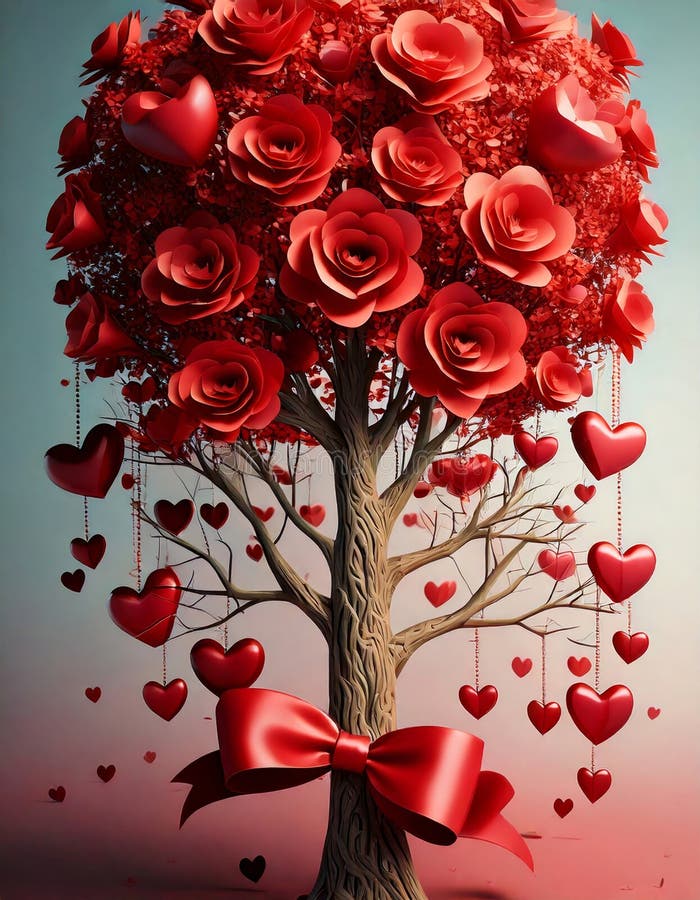 Structure Reference ImageA Whimsical Tree Adorned with Red Roses and ...
