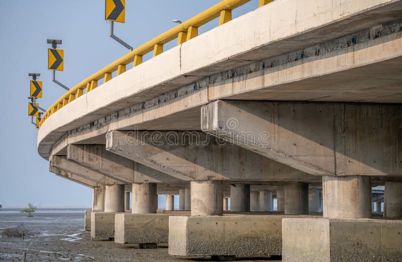 Structure of Reinforced Concrete Bridge Along the Sea. Bottom View of ...