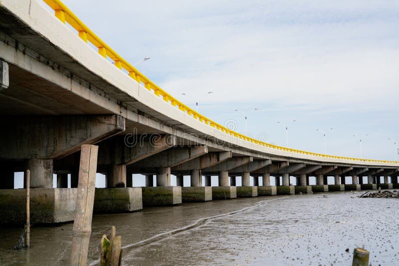 Structure of Reinforced Concrete Bridge Along the Sea. Bottom View of ...