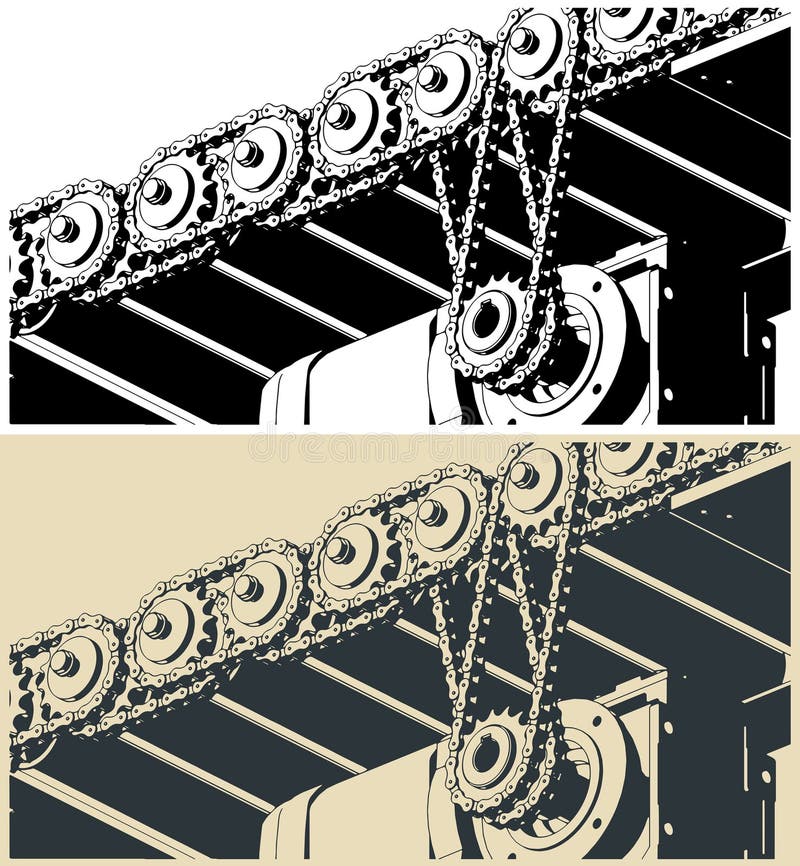 Structure of Roller Conveyor with Chain Drive Stock Vector ...