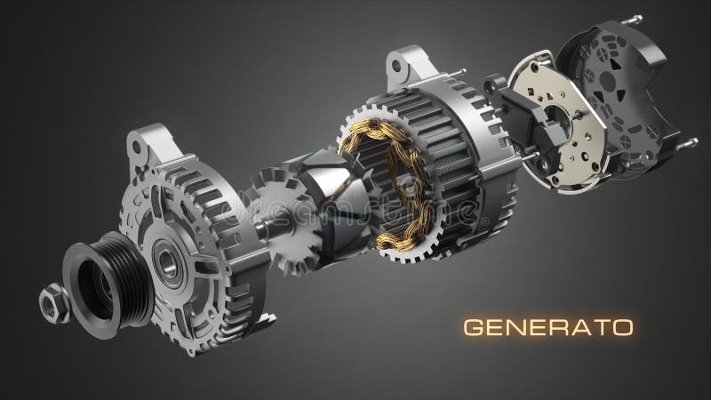 Structure and Scheme of Car Alternator, Generator on Black Background ...