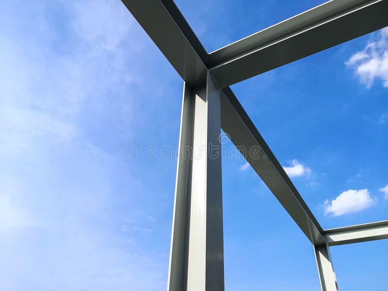 Structure of Steel Building Construction with Blue Sky Background Stock ...