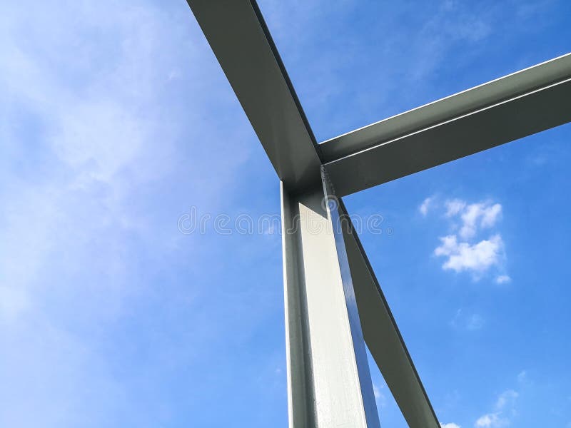 Structure of Steel Building Construction with Blue Sky Background Stock ...
