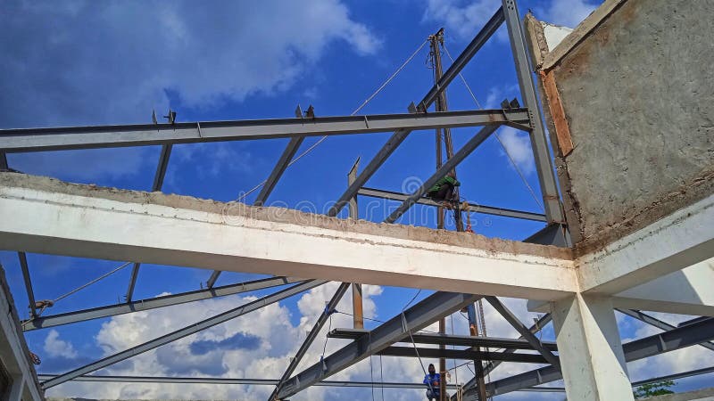Structure of Steel for Building Construction on Sky Background Stock ...