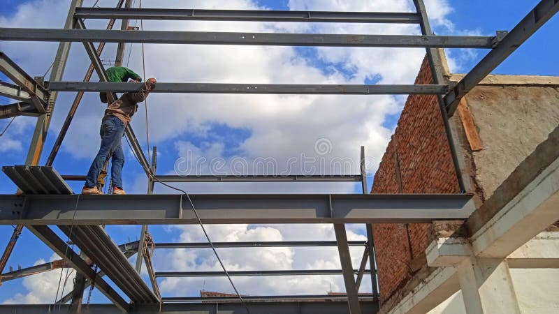 Structure of Steel for Building Construction on Sky Background Stock ...