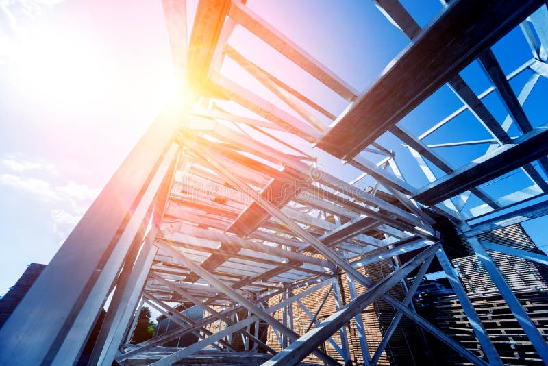 Structure of Steel. Building Construction on Sky Background Stock Photo ...