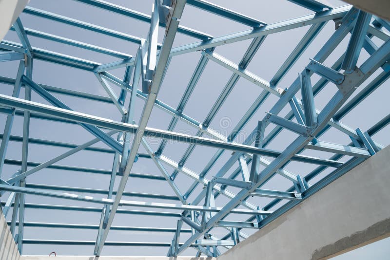 Structure of steel roof. stock image. Image of construction - 77581233