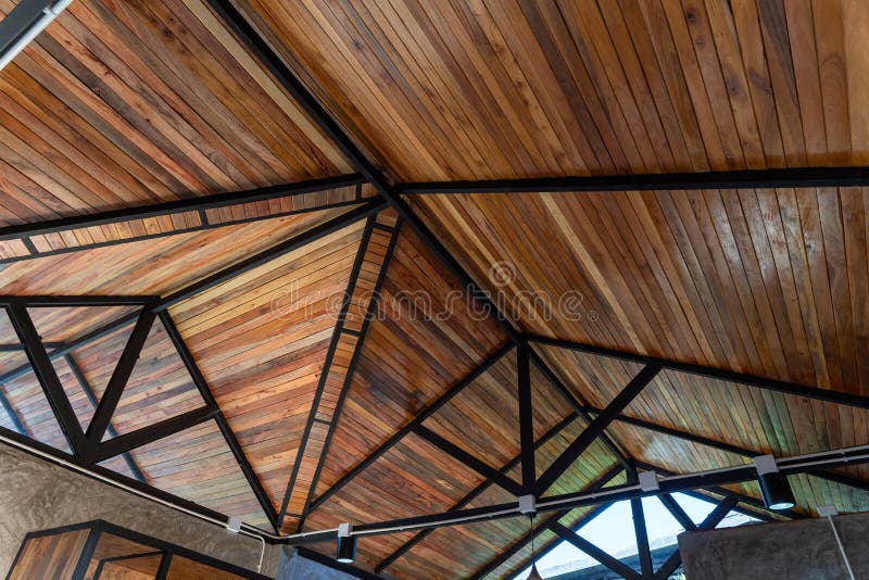 The Structure Under the Roof is Decorated with Wood at Building Site of ...
