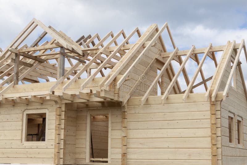 Structure of a Wooden House Under Construction Stock Image - Image of ...
