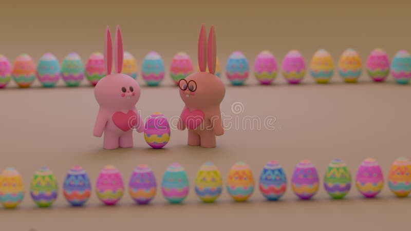 Easter Bunnies with Decorated Eggs Stock Illustration - Illustration of ...