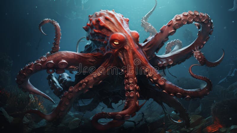 Structured Chaos: Hyper-realistic Sci-fi Octopus in Vibrant Maritime ...