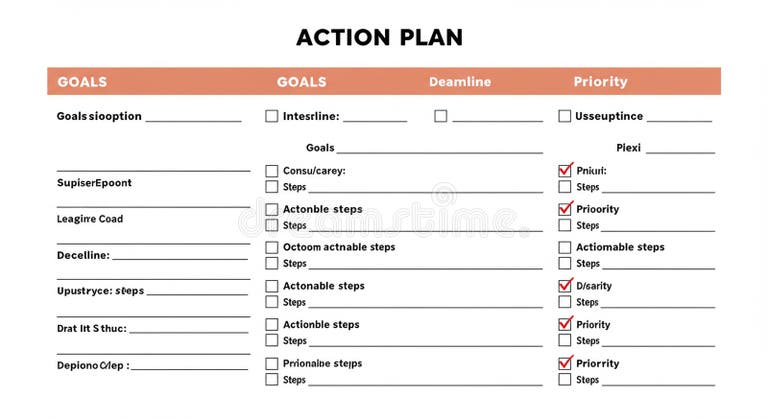 A Structured Document Labeled "Action Plan" Features Sections Labeled ...