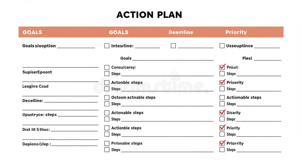 A Structured Document Labeled "Action Plan" Features Sections Labeled ...