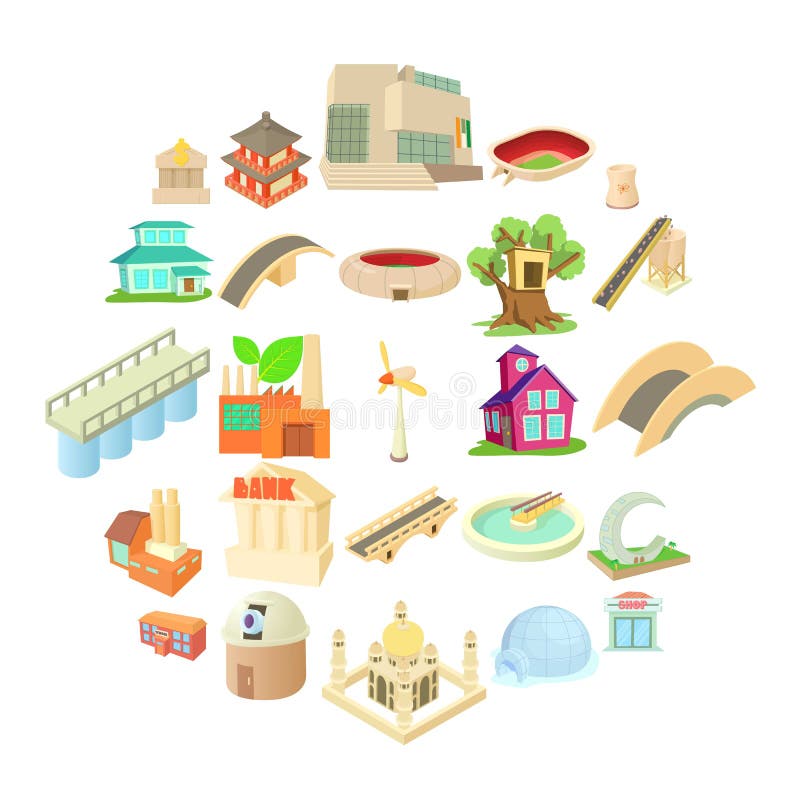 Structured Icons Set, Cartoon Style Stock Vector - Illustration of ...