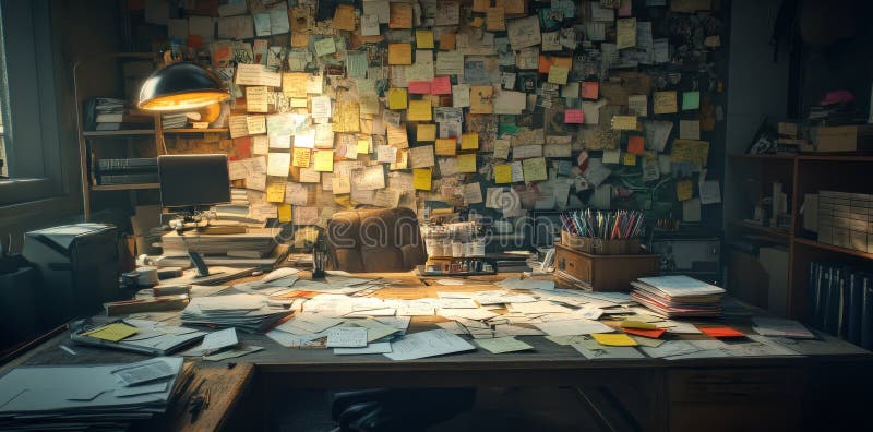 Structured Mayhem: a Desk in Disarray with Papers, Notes, and Various ...