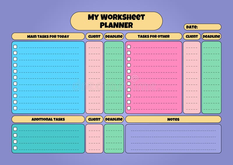 Structured Work Sheet Planner with Client and Deadline Sections Stock ...