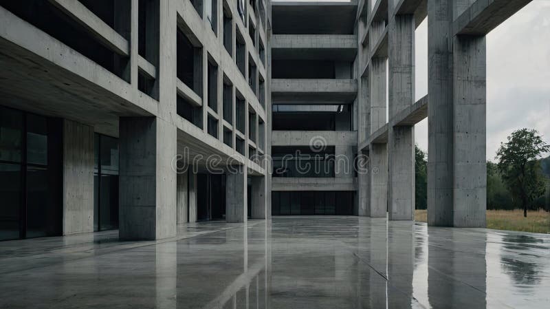 The Structures are Made of Light Gray Concrete, Exhibiting a Repetitive ...