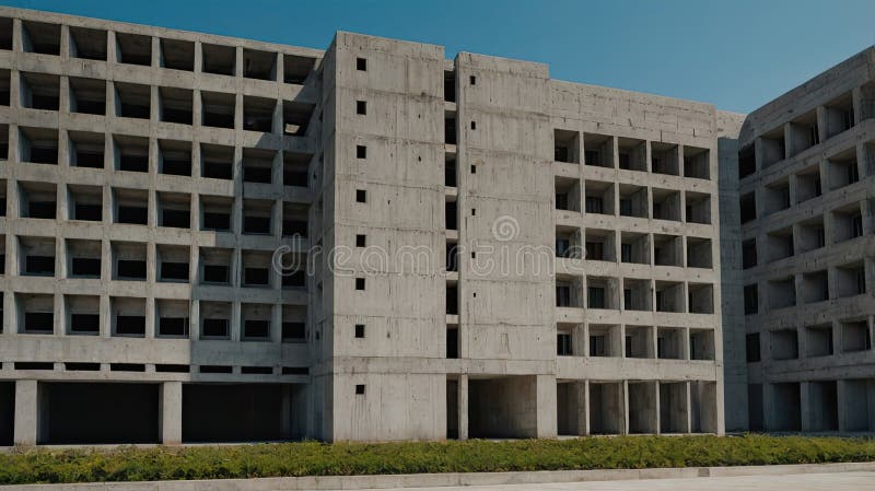 The Structures are Made of Light Gray Concrete, Exhibiting a Repetitive ...