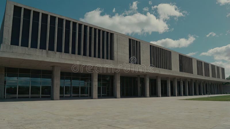 The Structures are Made of Light Gray Concrete, Exhibiting a Repetitive ...