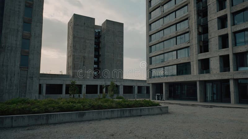 The Structures are Made of Light Gray Concrete, Exhibiting a Repetitive ...