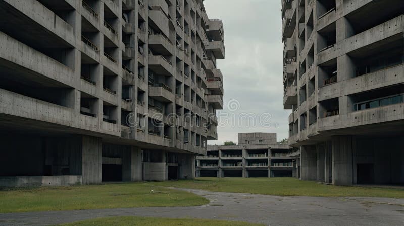 The Structures are Made of Light Gray Concrete, Exhibiting a Repetitive ...