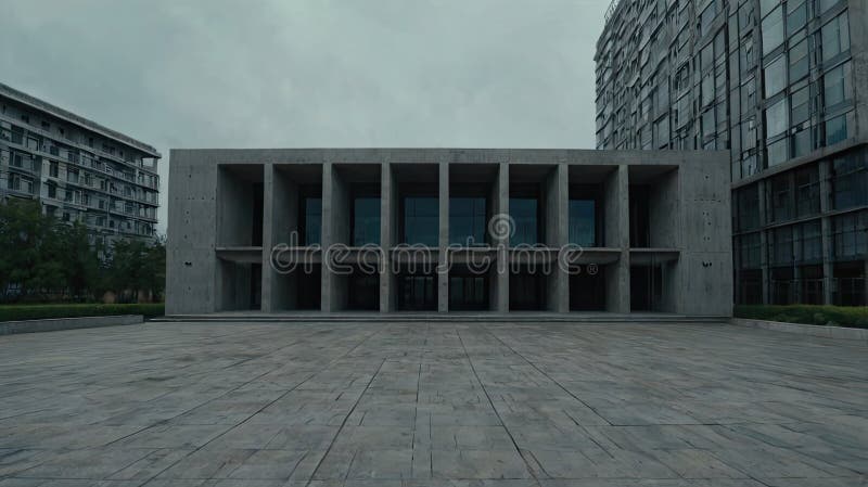 The Structures are Made of Light Gray Concrete, Exhibiting a Repetitive ...