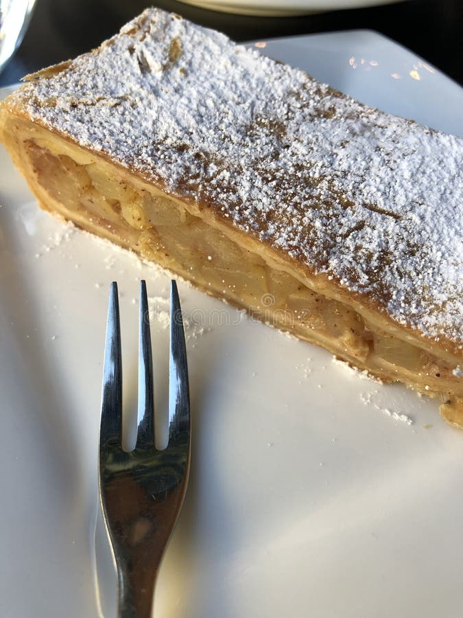 Strudel with Apple and Cinnamon and Iced Coffee Stock Image - Image of ...