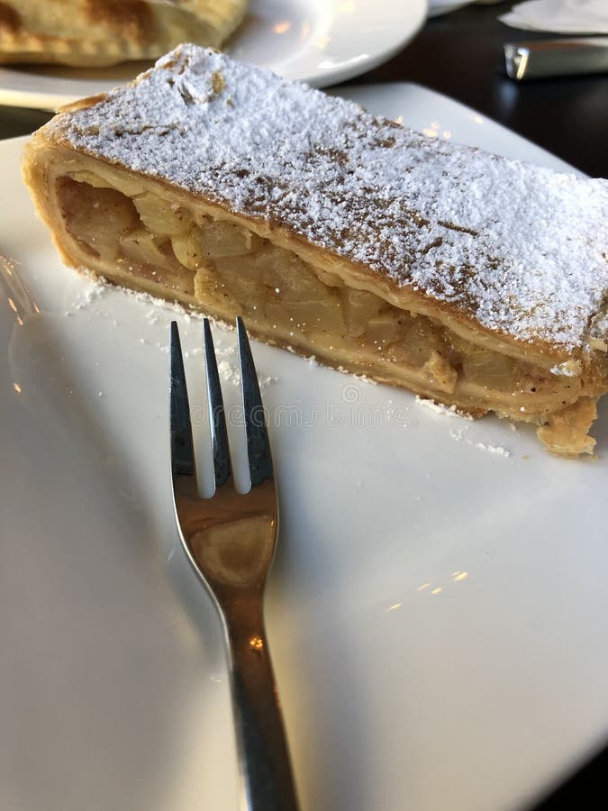 Strudel with Apple and Cinnamon and Iced Coffee Stock Image - Image of ...
