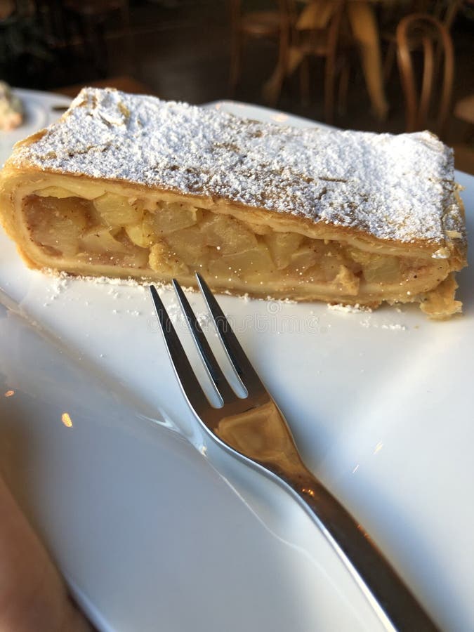 Strudel with Apple and Cinnamon and Iced Coffee Stock Image - Image of ...