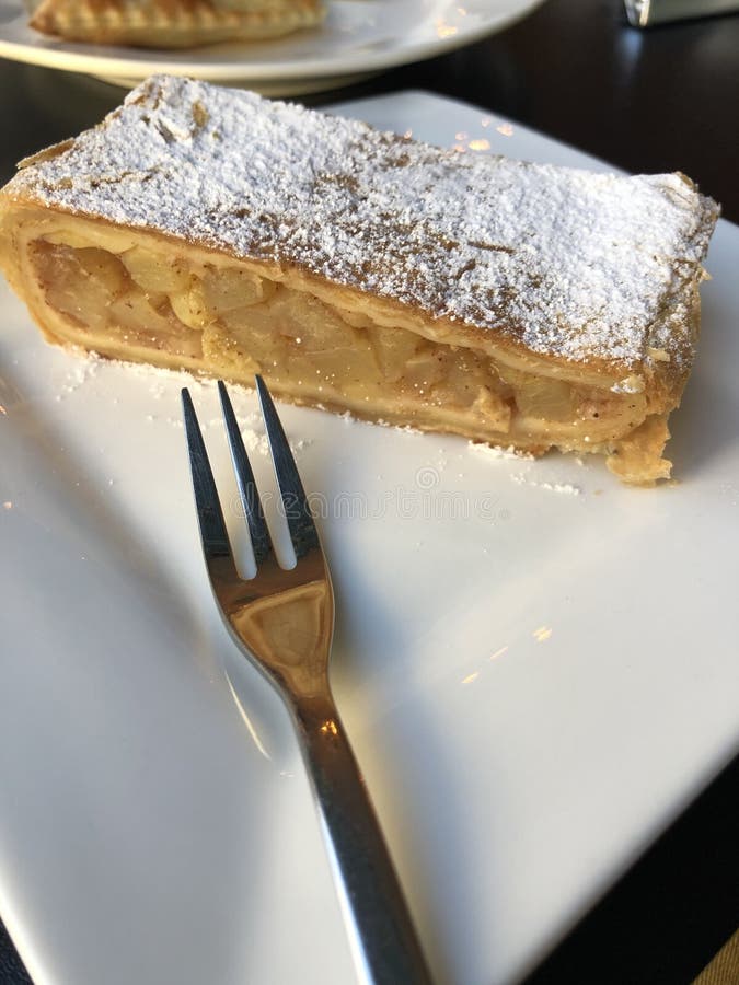 Strudel with Apple and Cinnamon and Iced Coffee Stock Photo - Image of ...