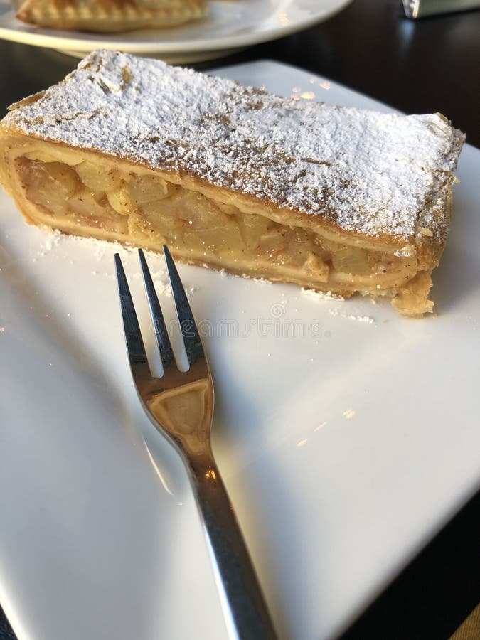 Strudel with Apple and Cinnamon and Iced Coffee Stock Image - Image of ...