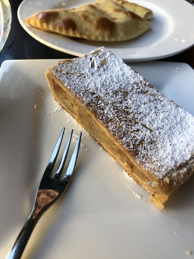Strudel with Apple and Cinnamon and Iced Coffee Stock Photo - Image of ...