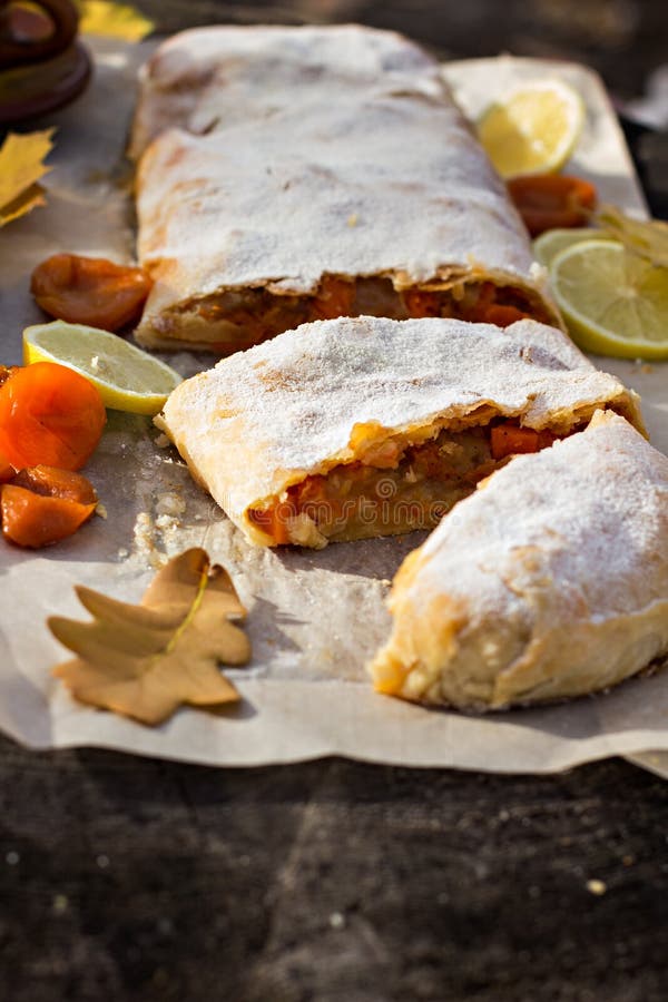 Strudel with Apples, Pumpkin, Apricots, Lemon. Stock Photo - Image of ...