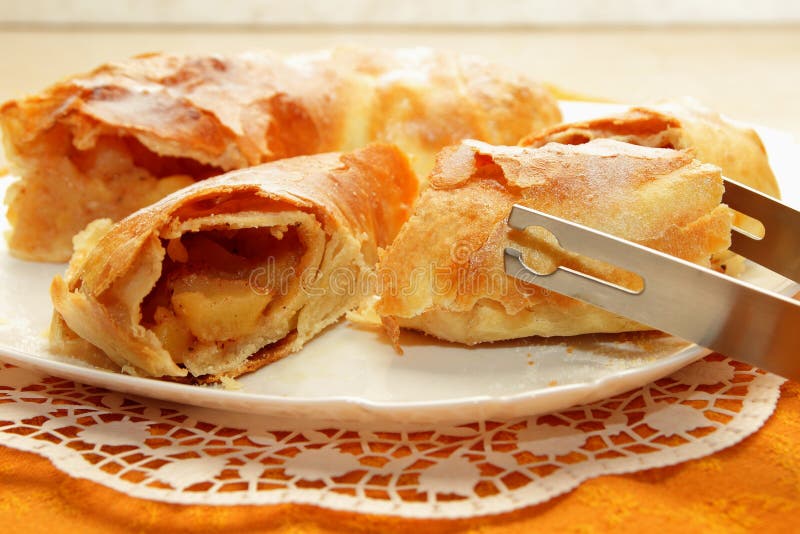 Strudel, Cut into Chunks and Dusted with Icing Sugar Stock Photo ...