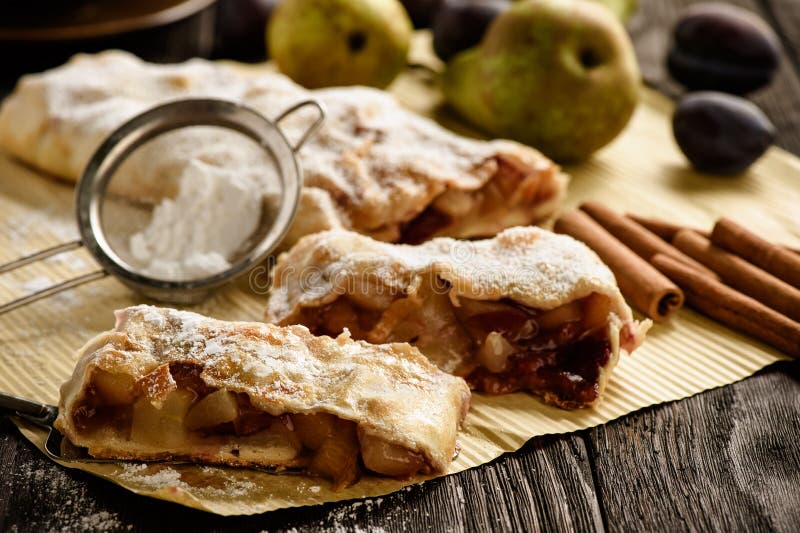 Strudel with Pear, Plums and Cinnamon. Stock Image - Image of culinary ...