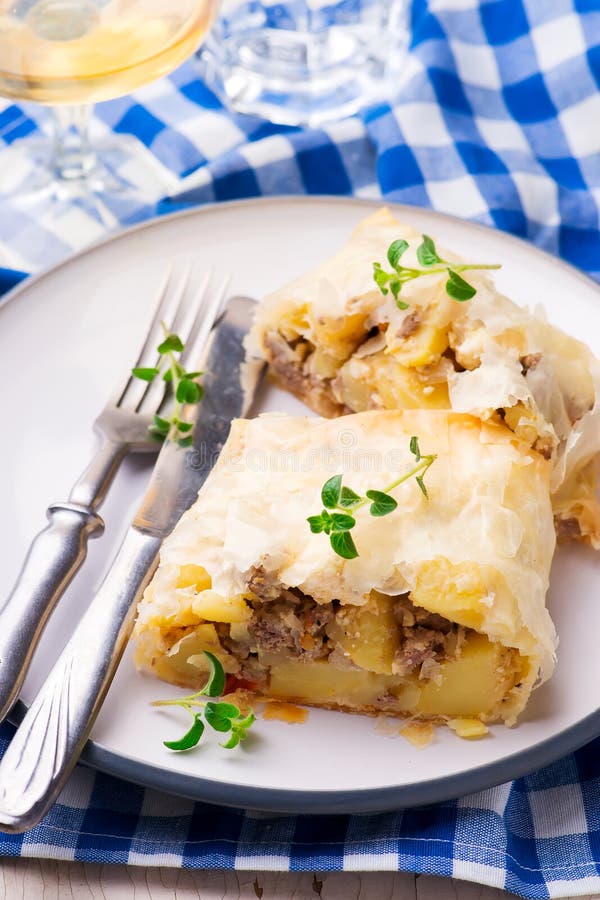 Strudel with Potatoes and Forcemeat. .selective Focus. Stock Photo ...