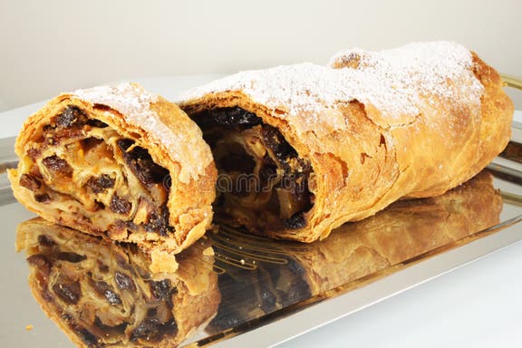 Strudel on silver tray stock image. Image of delicious - 21818737