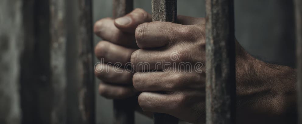 The Struggle of Hands Grasping Cold Metal Prison Bars.AI Generated ...