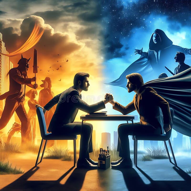 Struggle of Light and Darkness Behind Masks Stock Illustration ...