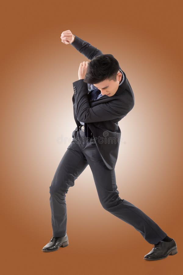 Struggle Pose of Asian Business Man Stock Image - Image of length, push ...