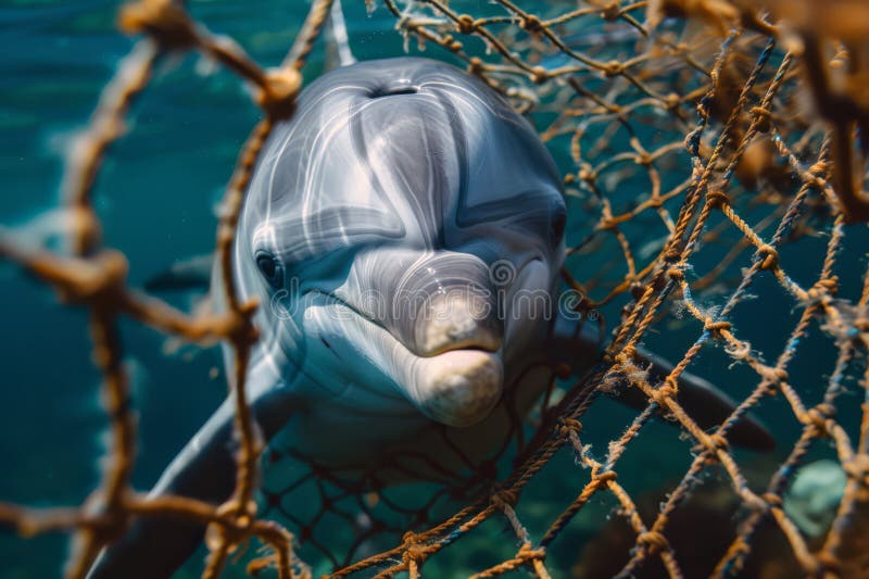 Struggle for Survival, Sweet Dolphin Caught in Net Stock Illustration ...